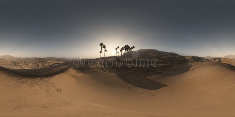 Panorama of Palms in Desert at Sunset Stock Illustration - Illustration ...