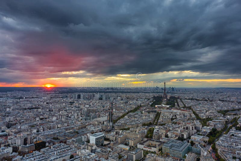 Panorama of Paris at Dramatic Sunset. France Stock Image - Image of ...