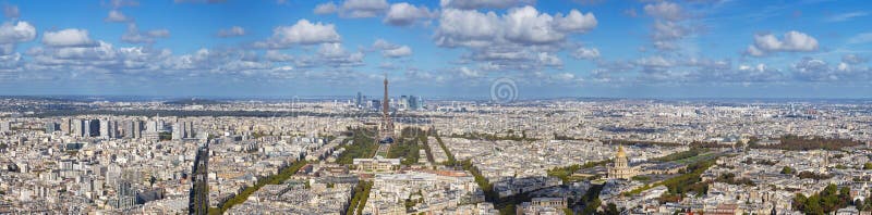 Panorama of Paris with Eiffel Tower at Sunny Day. France Stock Photo ...