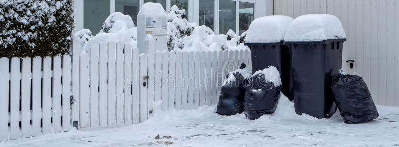 Panorama Path in Front of the Garbage Cans Clear Snow Stock Photo ...