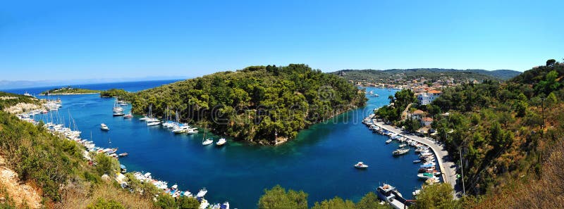 Panorama of Paxoi Island stock image. Image of harbor - 20879985