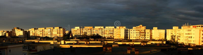 Panorama Picture of Sunset Over Blocks Stock Photo - Image of showing ...