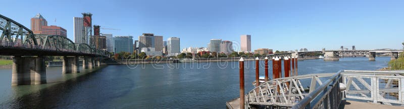 A Panorama of Portland Oregon Skyline & Bridges. Stock Image - Image of ...