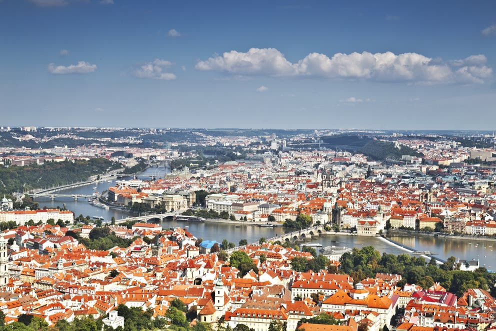 Panorama of Prague. Top View Stock Photo - Image of blue, building ...