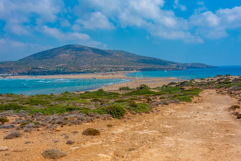 Panorama of Prasonisi Beach at Greek Island Rhodes Stock Photo - Image ...