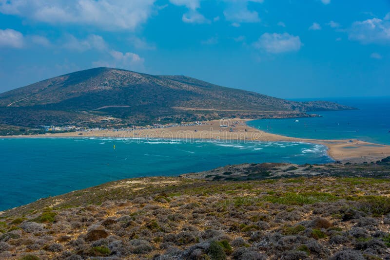 Panorama of Prasonisi Beach at Greek Island Rhodes Stock Photo - Image ...
