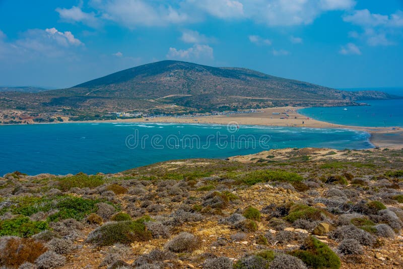 Panorama of Prasonisi Beach at Greek Island Rhodes Stock Photo - Image ...