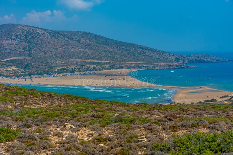 Panorama of Prasonisi Beach at Greek Island Rhodes Stock Photo - Image ...