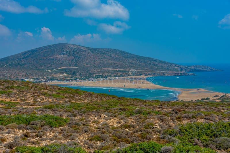 Panorama of Prasonisi Beach at Greek Island Rhodes Stock Photo - Image ...