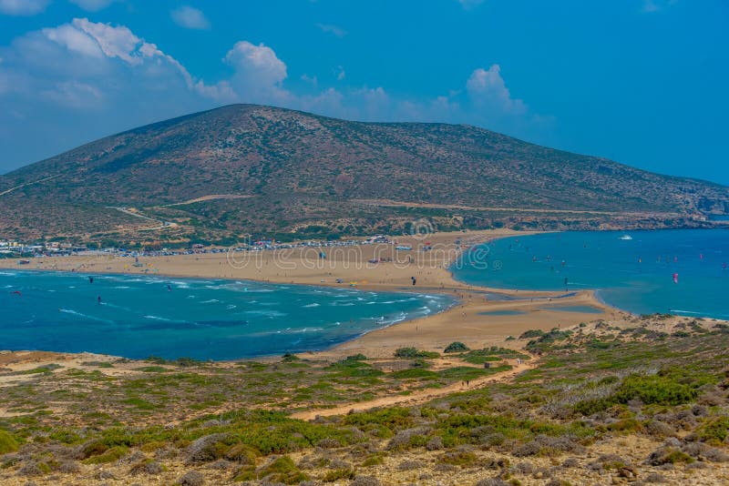Panorama of Prasonisi Beach at Greek Island Rhodes Stock Image - Image ...