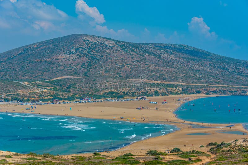 Panorama of Prasonisi Beach at Greek Island Rhodes Stock Photo - Image ...