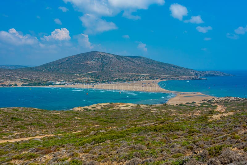 Panorama of Prasonisi Beach at Greek Island Rhodes Stock Photo - Image ...