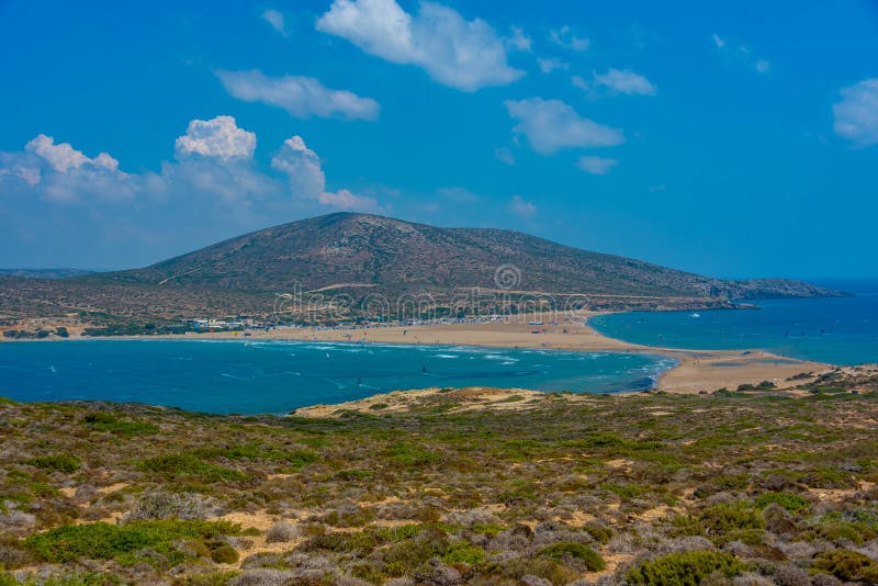 Panorama of Prasonisi Beach at Greek Island Rhodes Stock Photo - Image ...