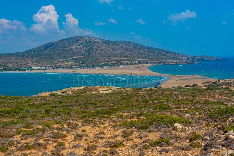 Panorama of Prasonisi Beach at Greek Island Rhodes Stock Photo - Image ...