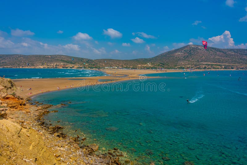 Panorama of Prasonisi Beach at Greek Island Rhodes Stock Photo - Image ...