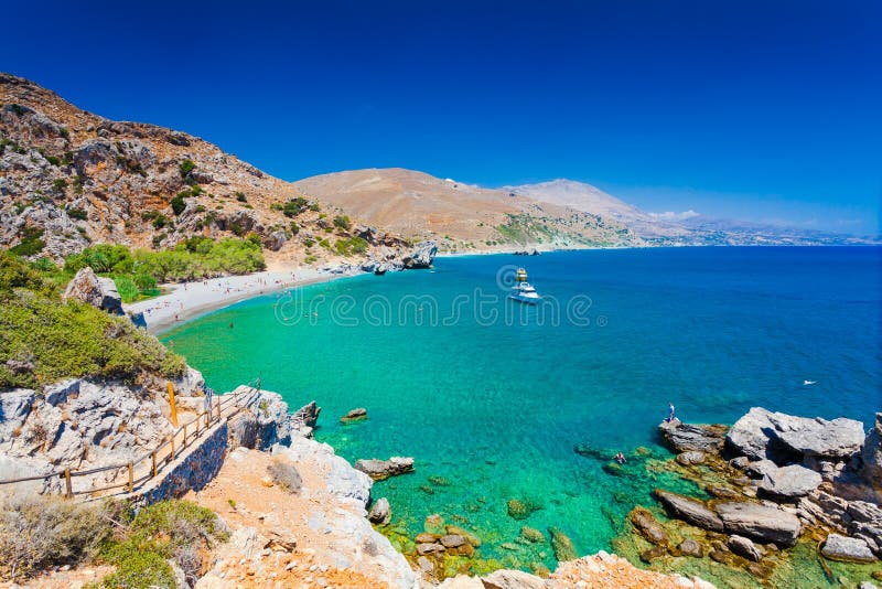 Panorama of Preveli Beach at Libyan Sea Southern Crete, Greece Stock ...
