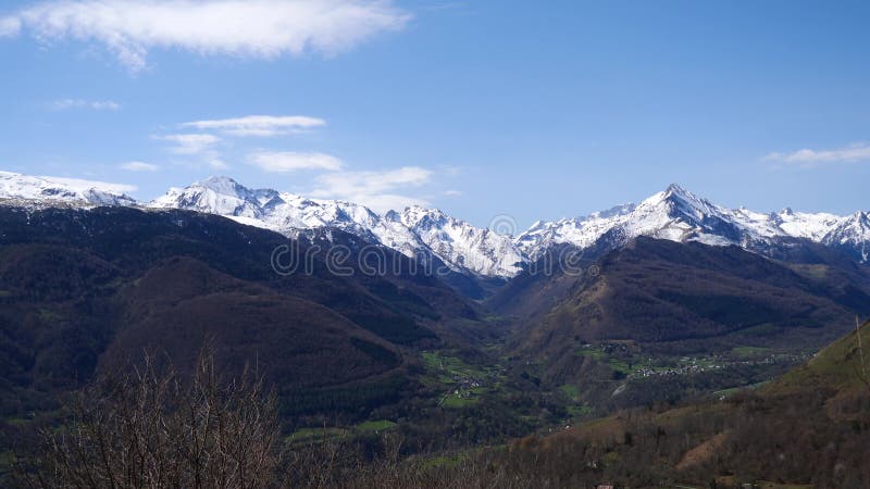 Panorama of the Pyrenees in Spring with Snow on the Peaks Stock Video ...