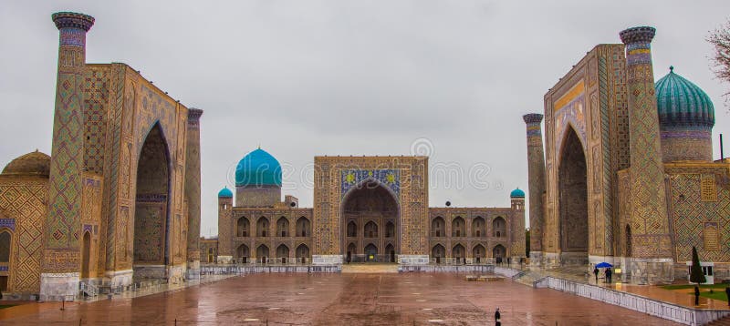 Panorama Registan Square with Three Madrasahs in Samarqand Uzbek Stock ...