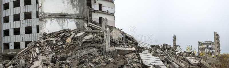 Panorama of the Remains of Concrete Debris and Construction Debris ...