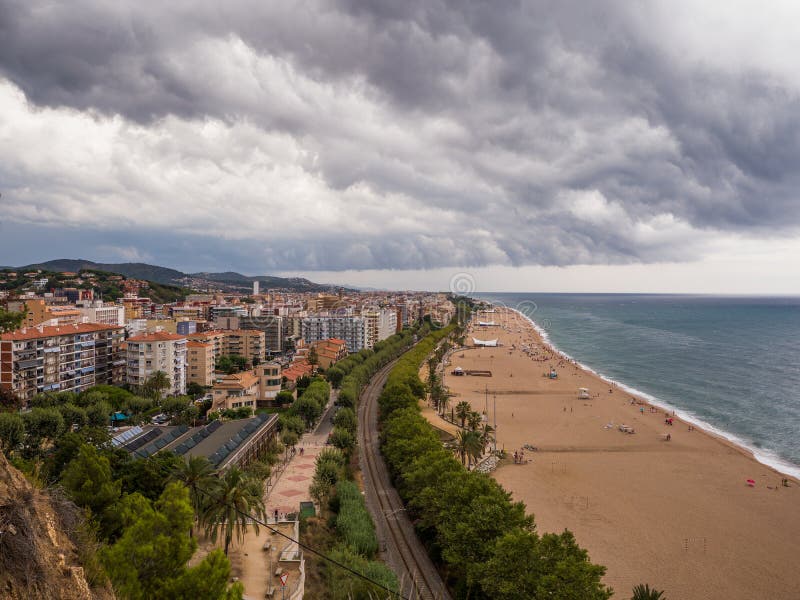 Panorama of the Resort Town of Calella before a Thunderstorm. Stock ...