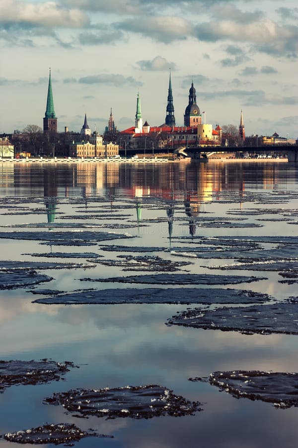 Panorama of Riga in the Spring of the Daugava Stock Image - Image of ...