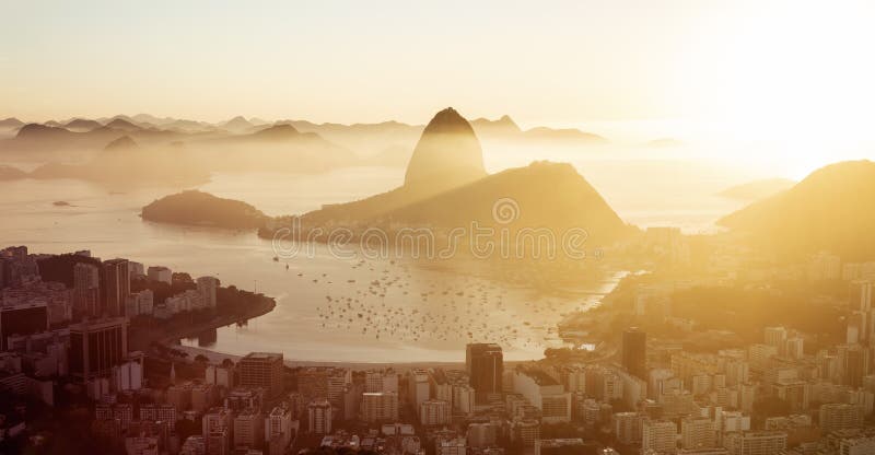 Panorama of Rio De Janeiro at Sunrise, Brazil Stock Photo - Image of ...
