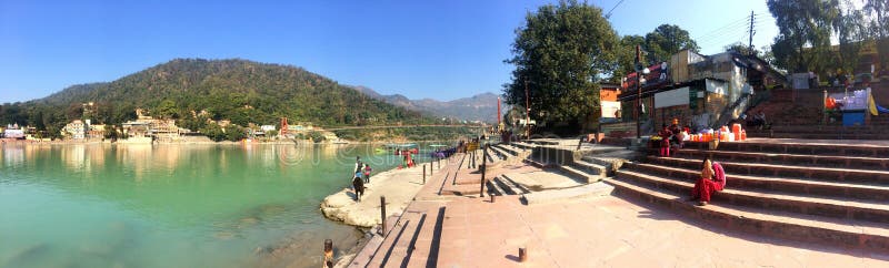 Panorama of Rishikesh Ghats on Ganges River Editorial Image - Image of ...