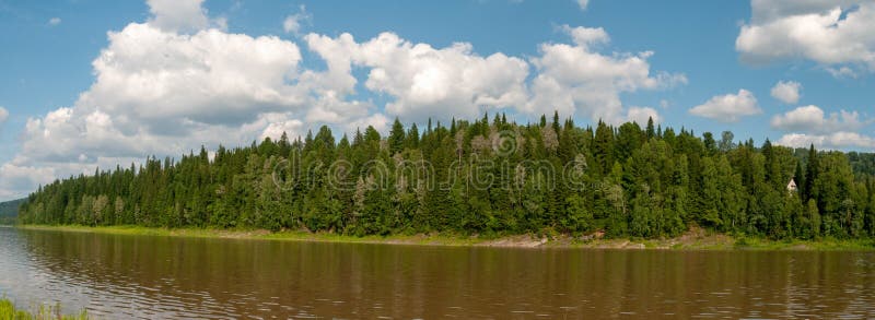 Panorama of the River Bank a Small Rive Stock Image - Image of bank ...