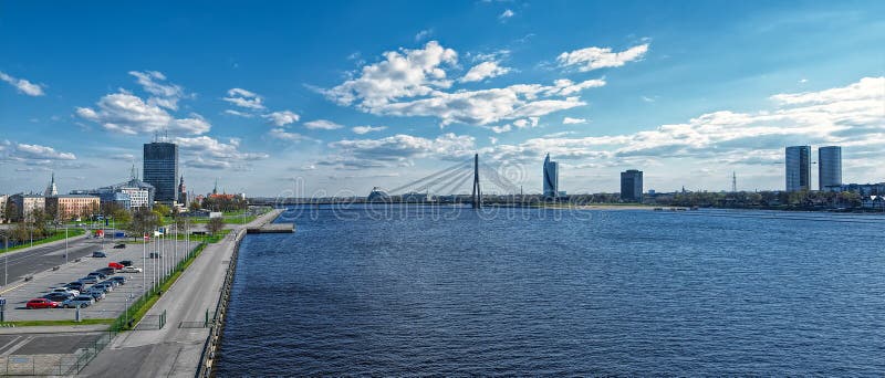 Panorama of River Daugava in Riga, Latvia Stock Photo - Image of ...