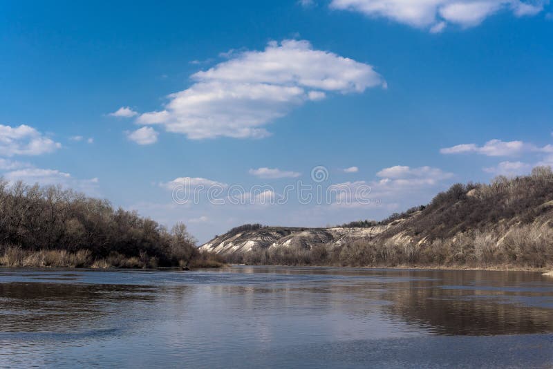 Panorama of the River. Wide Channel, Blue Sky Stock Photo - Image of ...