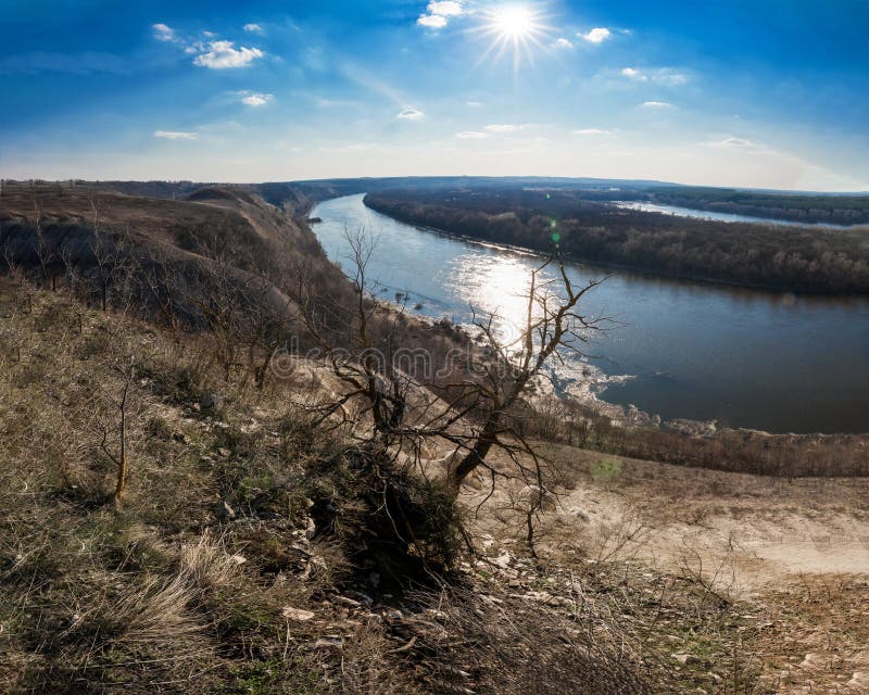 Panorama of the River. Wide Channel, Blue Sky Stock Photo - Image of ...