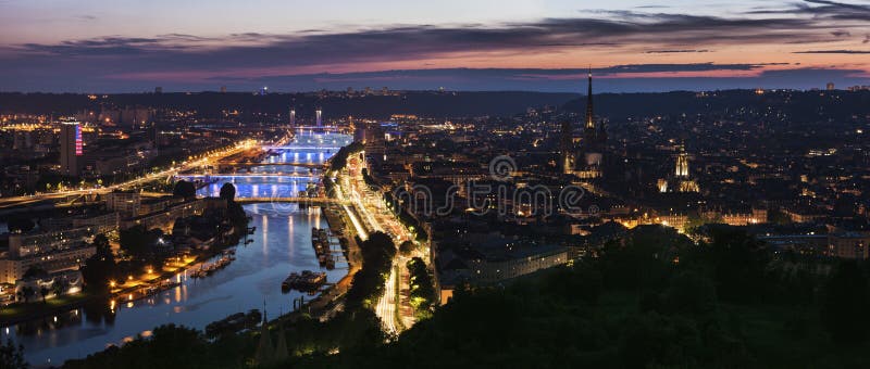 Panorama of Rouen at Sunset Stock Photo - Image of building, landmark ...