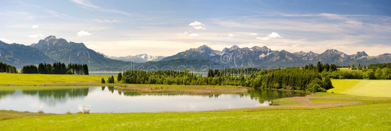 Panorama Scene in Bavaria with Alps Mountains and Lake Stock Image ...