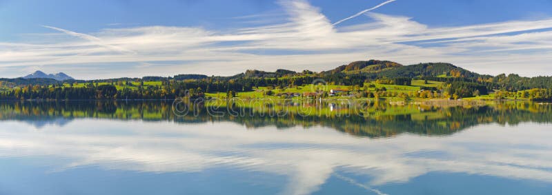 Panorama Scene in Bavaria with Mountains Mirroring in Lake Stock Photo ...