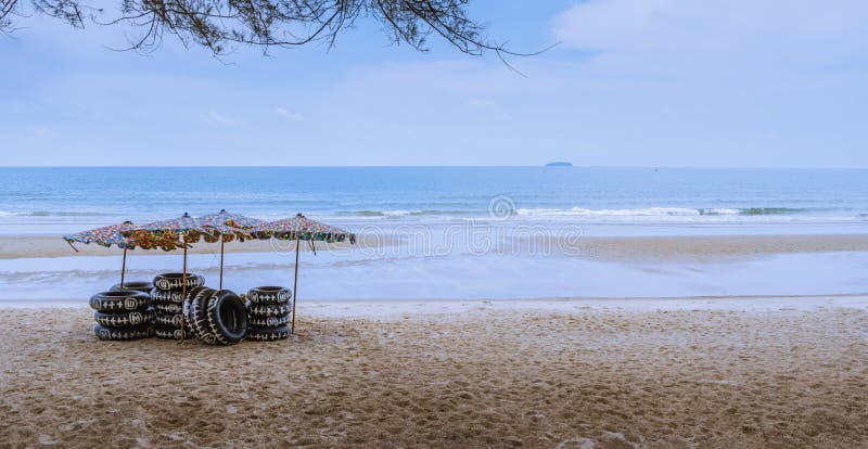Panorama, Sea View with Inner Tube Placed at the Beach Stock Photo ...