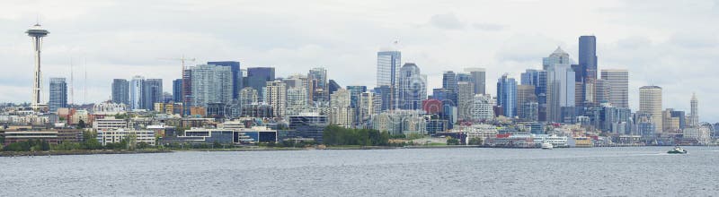 Panorama of the Seattle, Washington Skyline from the Ocean Stock Photo ...