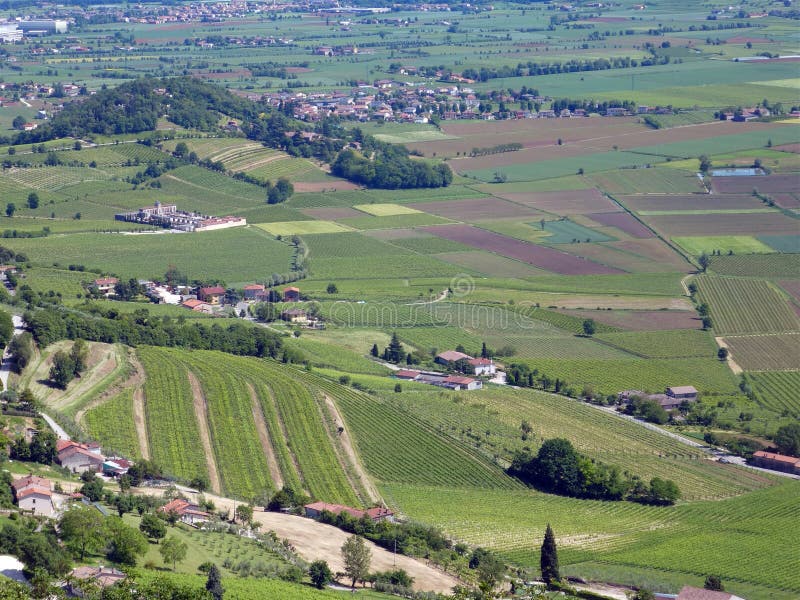 Panorama Seen from Above of Plain with the Cultivated Fields Divided ...
