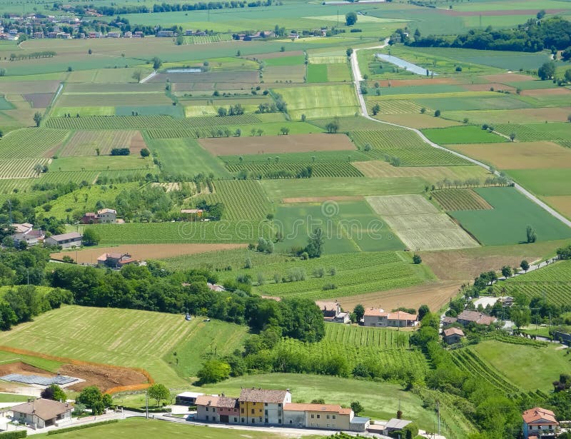 Panorama Seen from Above of the Plain with Cultivated Fields Divided ...