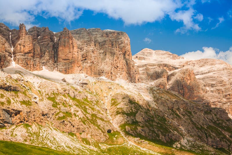 Panorama of Sella Mountain Range from Sella Pass, Dolomites, Italy ...