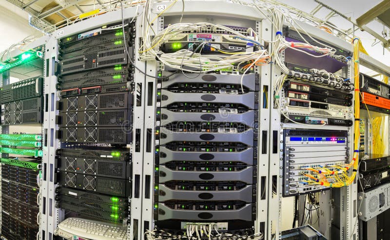 Panorama of the Server Room of the Data Center. a Lot of Powerful ...