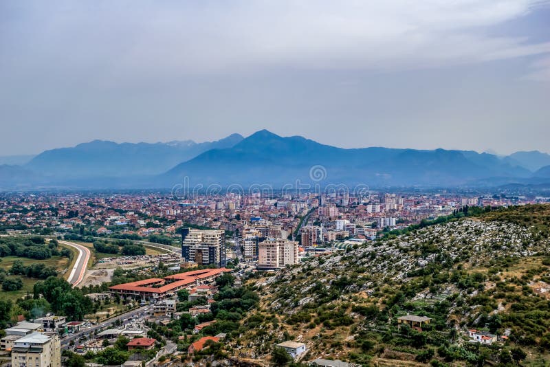 Panorama of Shkoder, Albania - Aerial View Stock Photo - Image of ...