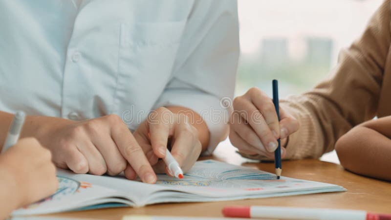 Panorama Shot of Student Hand Drawing and Coloring by Using Marker ...