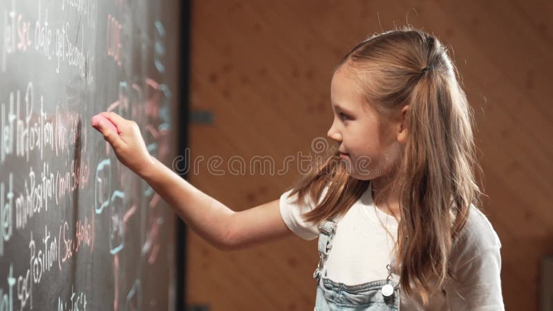 Panorama Shot of Smart Girl Writing Engineering Prompt on Blackboard ...