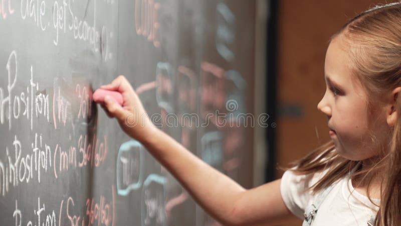 Panorama Shot of Smart Girl Writing Engineering Prompt on Blackboard ...