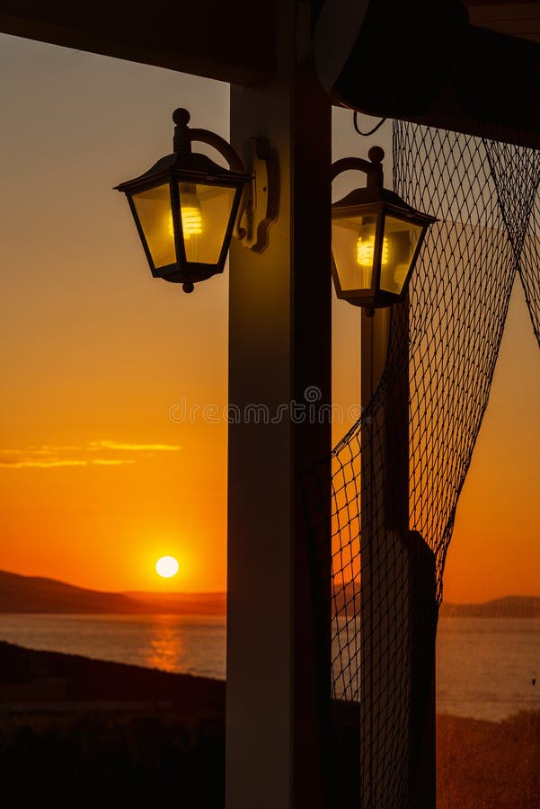Panorama Silhouette Lanterns at Sunset Stock Image - Image of coastline ...