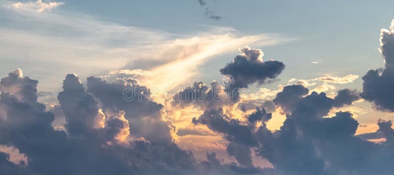 Panorama of the Sky with Dark Dramatic Clouds during Sunset Stock Photo ...