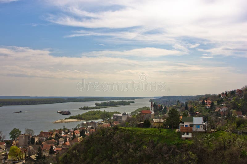 Panorama of Slankamen, City at Danube River Stock Image - Image of flow ...