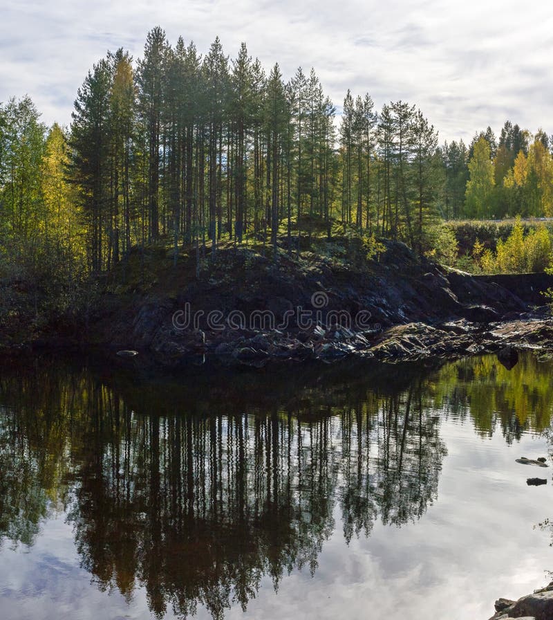 Panorama of Small Forest Lake in the North Stock Image - Image of ...