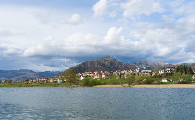 Panorama of a Small Town by the Lake in Plav, Montenegro Stock Photo ...