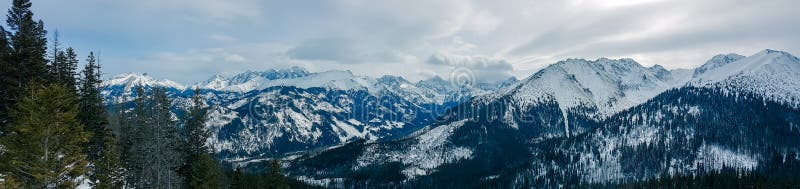 Panorama of Snow-capped Mountains, Snow and Clouds on the Horizon Stock ...